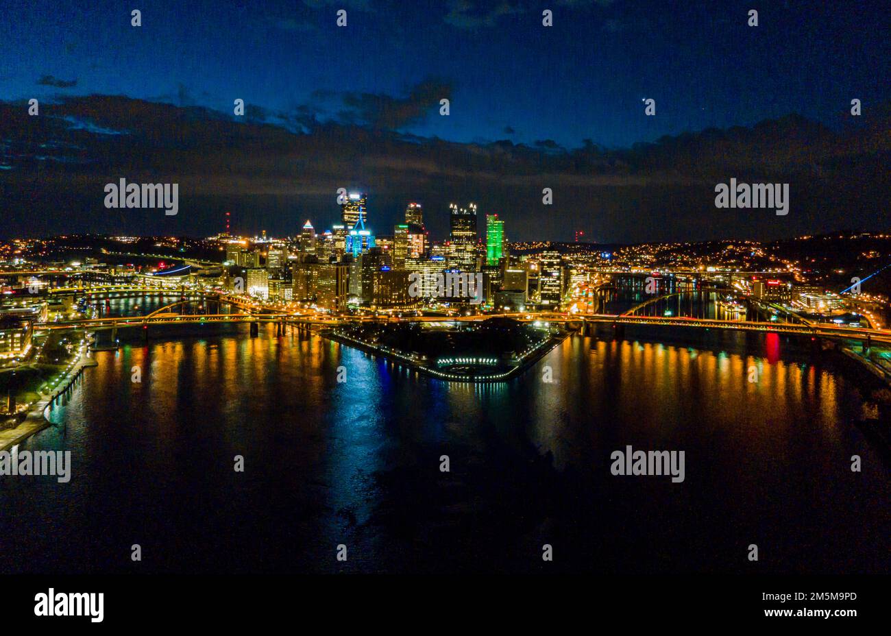 A view of the city of Pittsburgh at the confluence before sunrise March ...