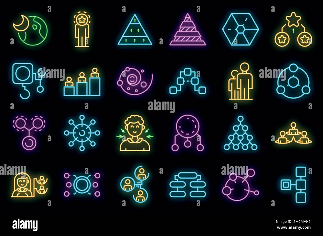 Hierarchy icons set. Outline set of hierarchy vector icons neon color ...