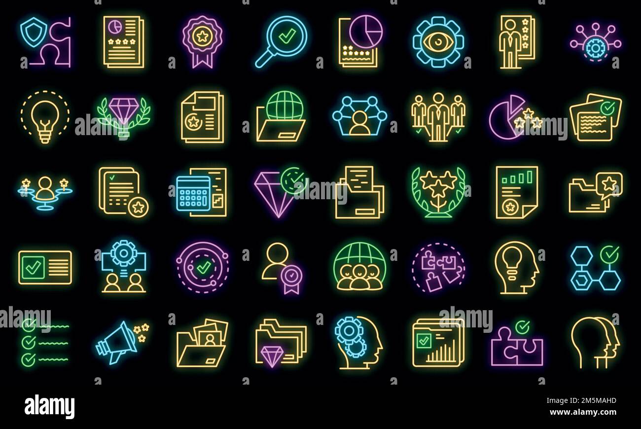 Expertise icons set. Outline set of expertise vector icons neon color ...