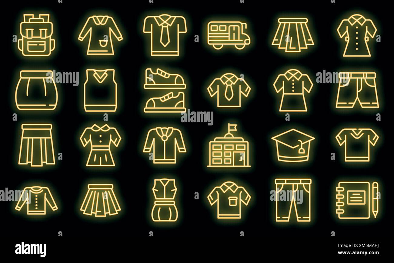 School uniform icons set. Outline set of school uniform vector icons ...