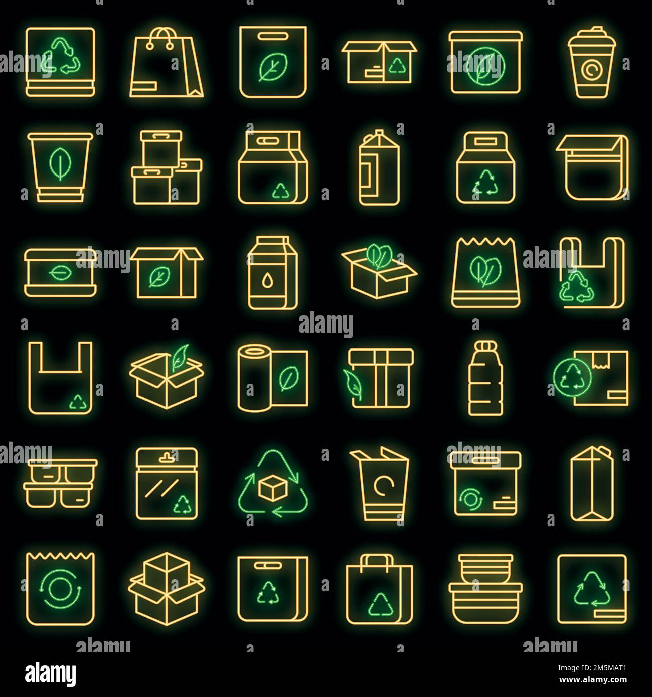 Eco packaging icons set. Outline set of eco packaging vector icons neon ...