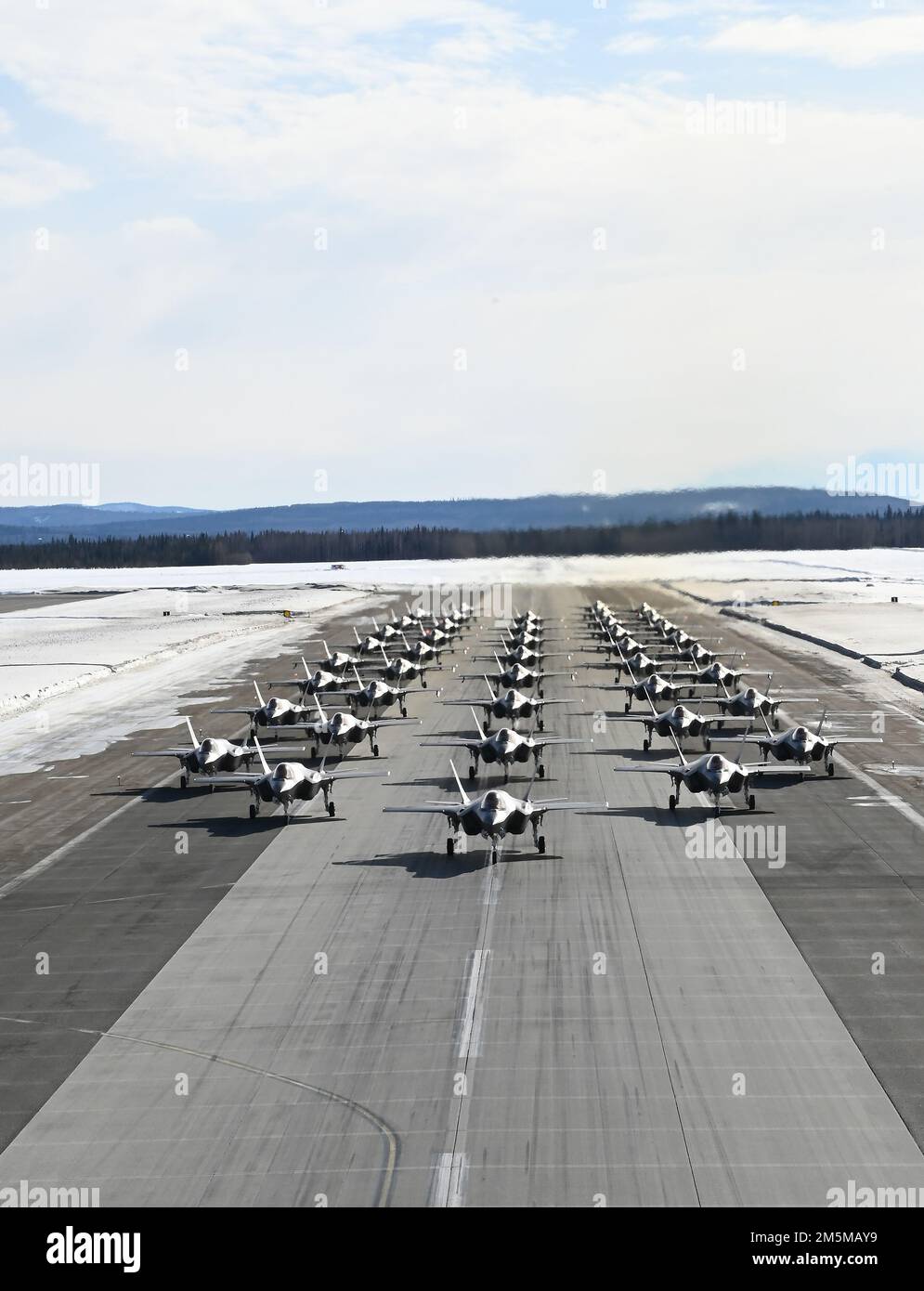 A formation of 42 F-35A Lightning IIs during a routine readiness ...