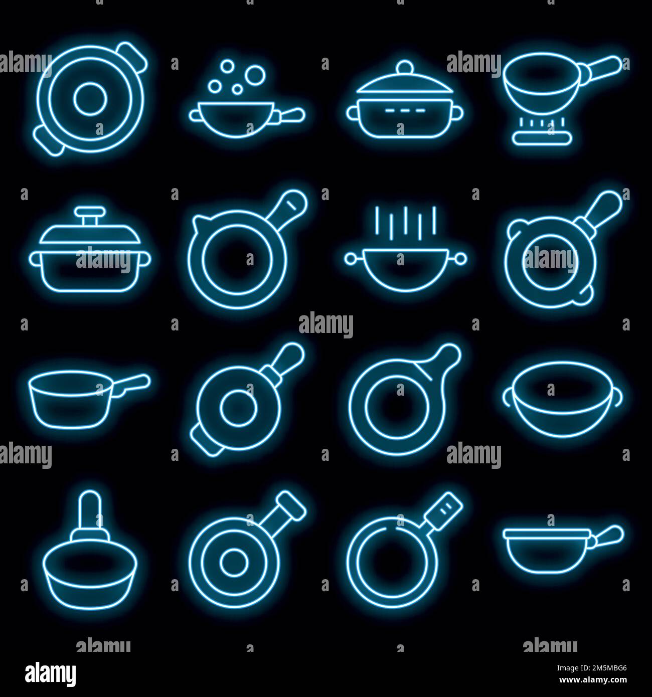 Wok frying pan icons set. Outline set of wok frying pan vector icons ...