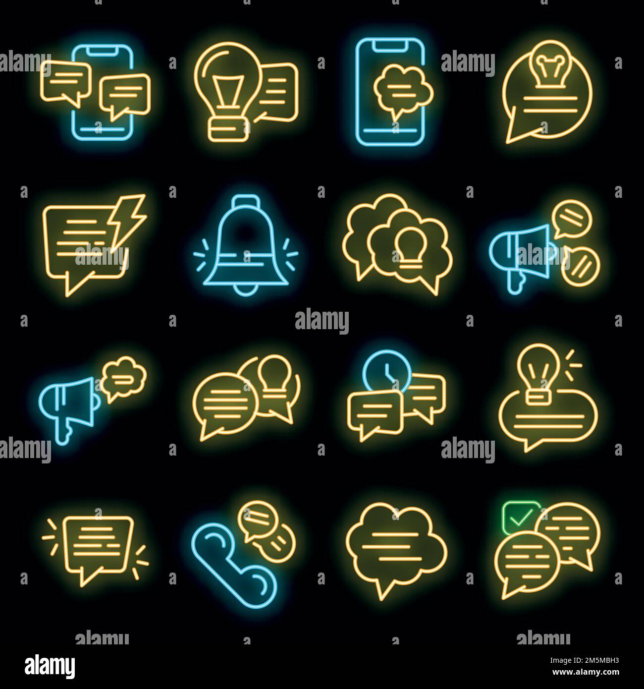 Tips icons set. Outline set of tips vector icons neon color on black ...