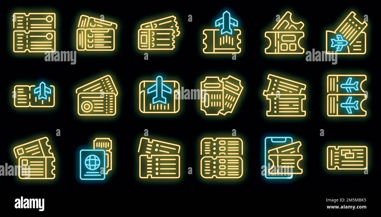 Airline tickets icons set. Outline set of airline tickets vector icons ...