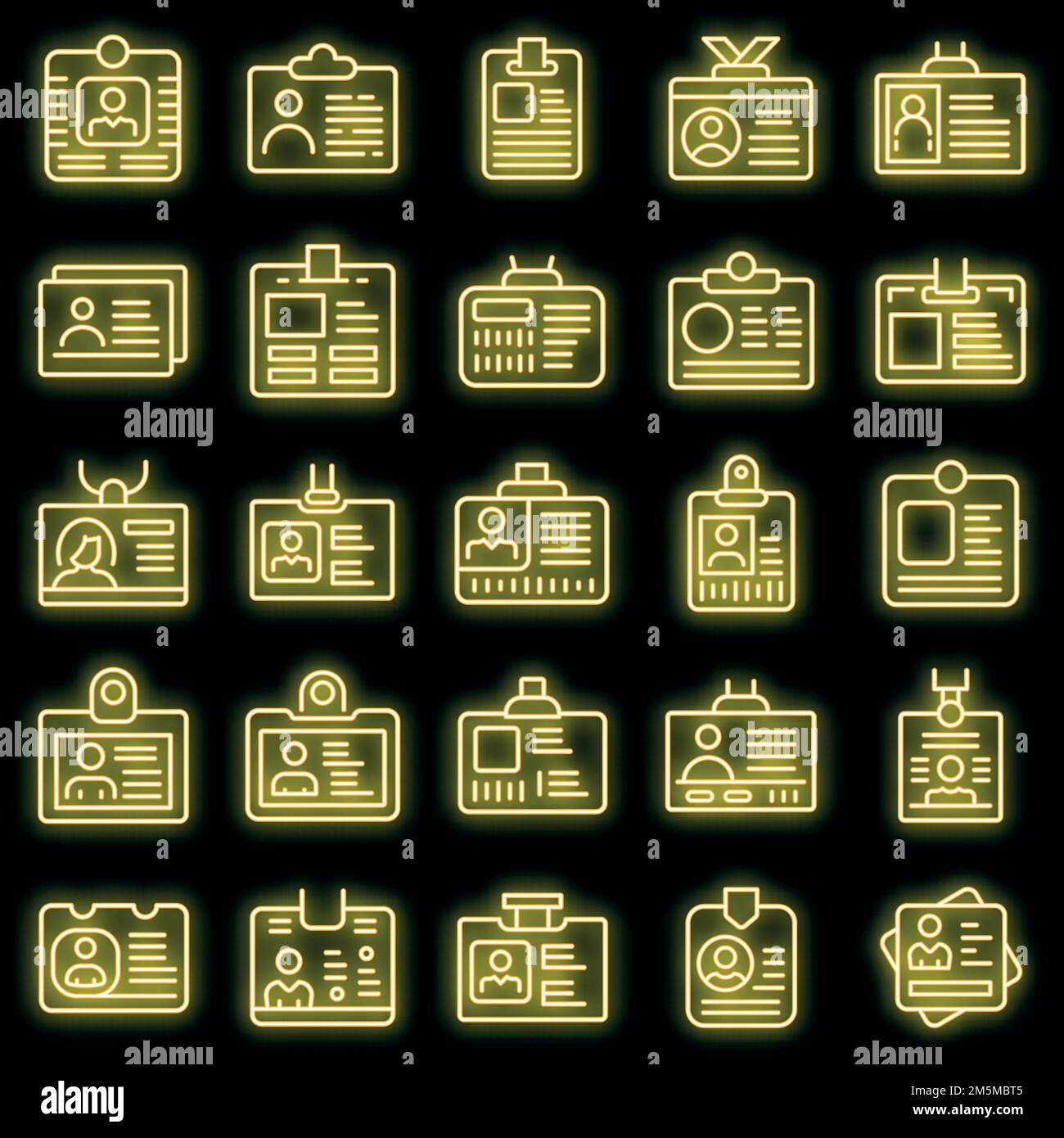Id card icons set. Outline set of id card vector icons neon color on ...