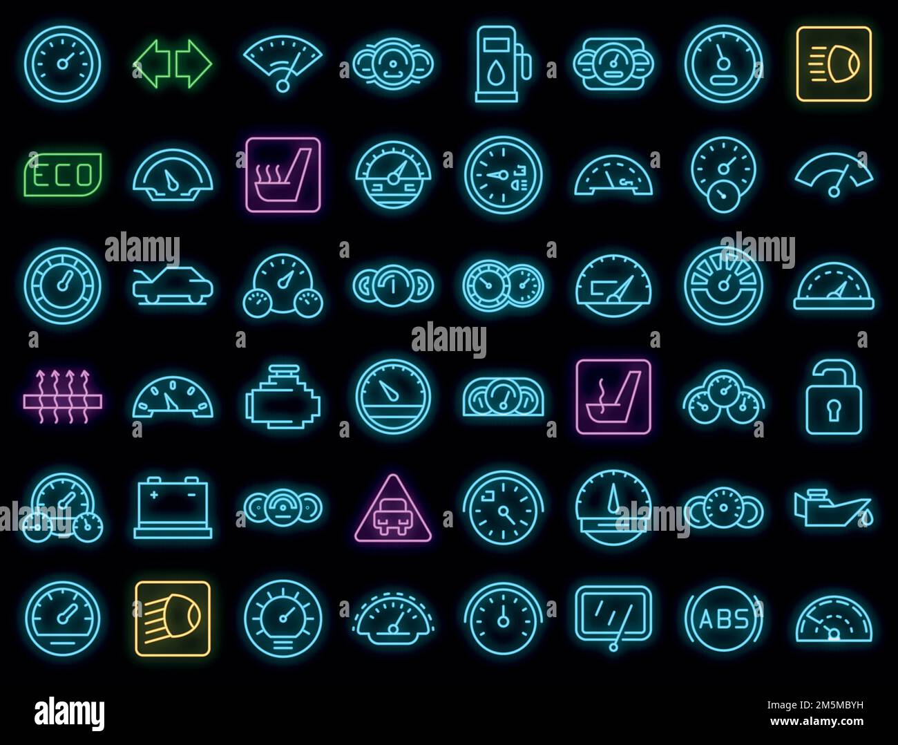 Car dashboard icons set. Outline set of car dashboard vector icons neon ... Car dashboard icons set. Outline set of car dashboard vector icons neon ...