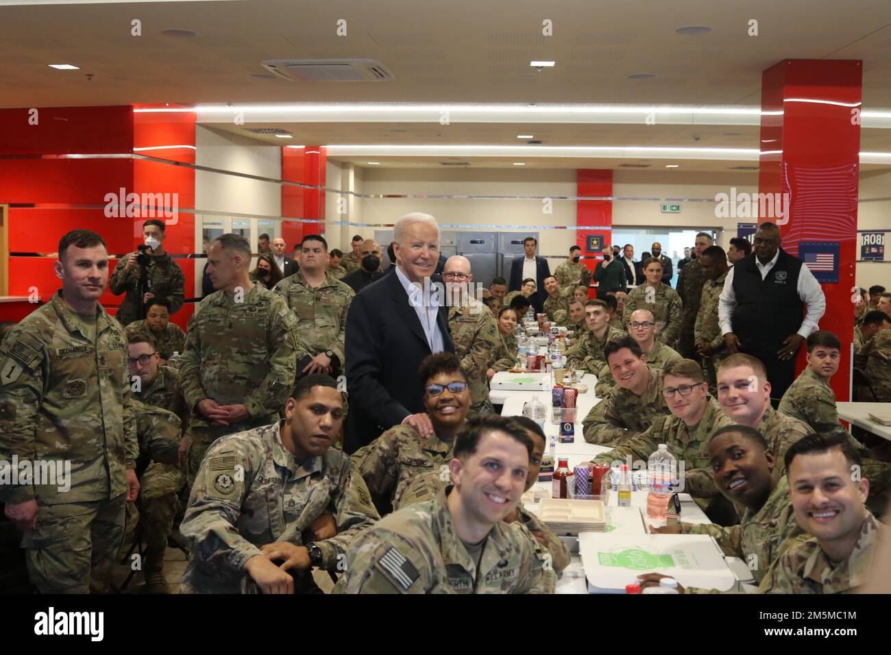 U.S. President Joseph R. Biden Jr. poses for a photo with Paratroopers ...