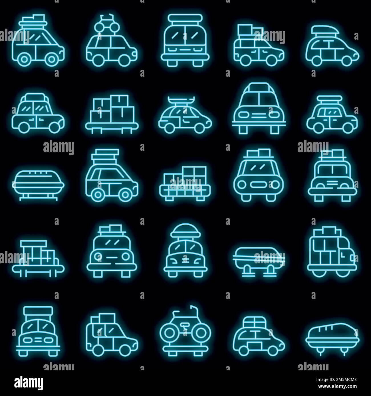 Car roof box icons set. Outline set of car roof box vector icons neon ...