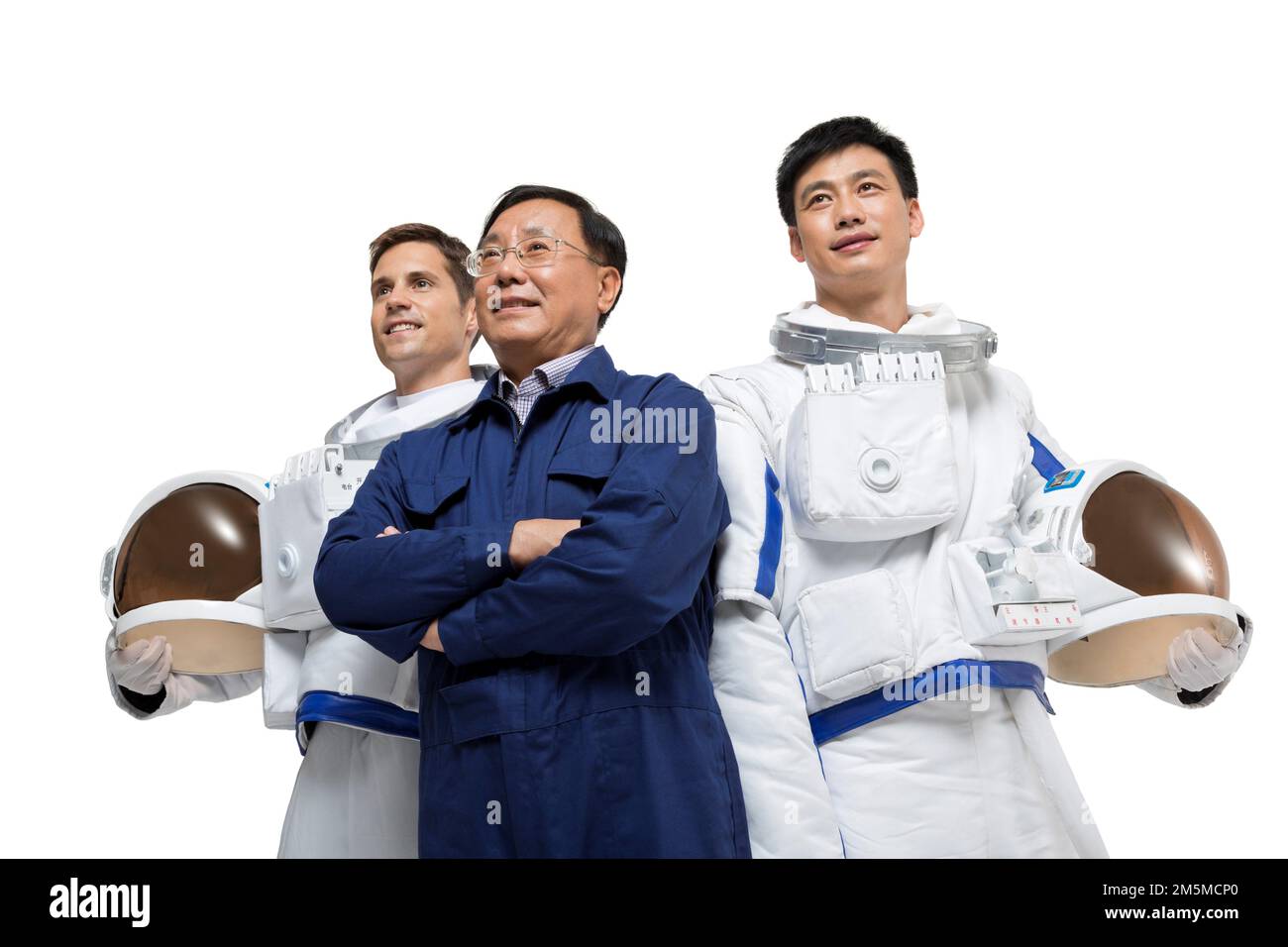 Photo shoot male astronauts and engineer team Stock Photo - Alamy