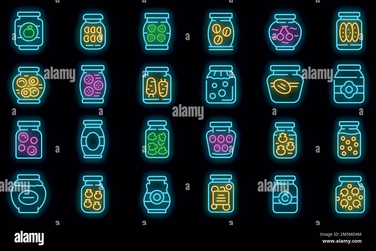 Pickled products icons set. Outline set of pickled products vector ...