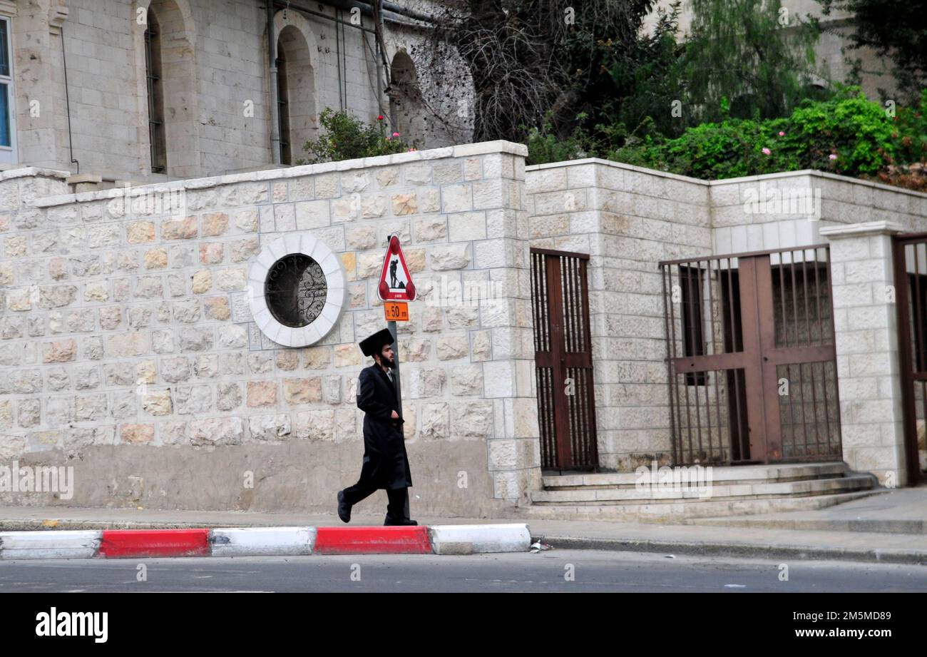 A Haredi Jewish man wearing a traditional hat in Jerusalem, Israel ...