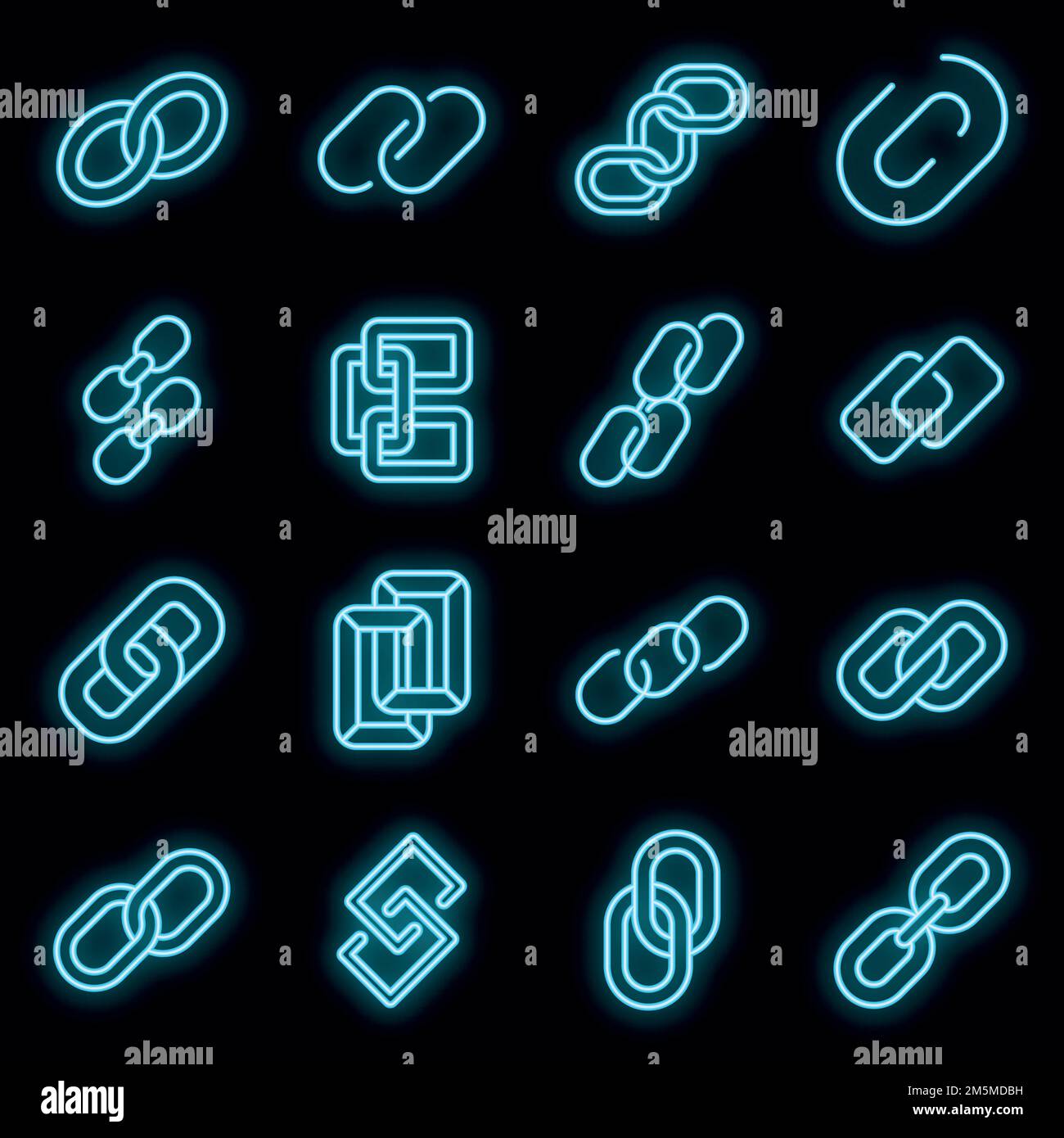 Chain link icons set. Outline set of chain link vector icons neon color ...