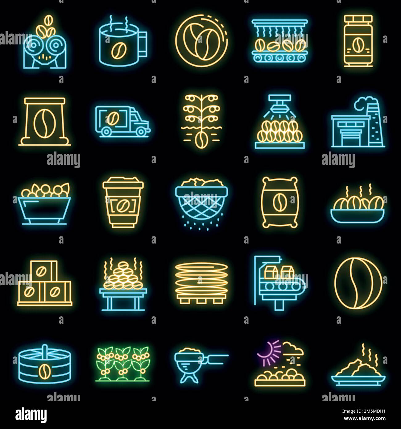 Coffee production icons set. Outline set of coffee production vector ...