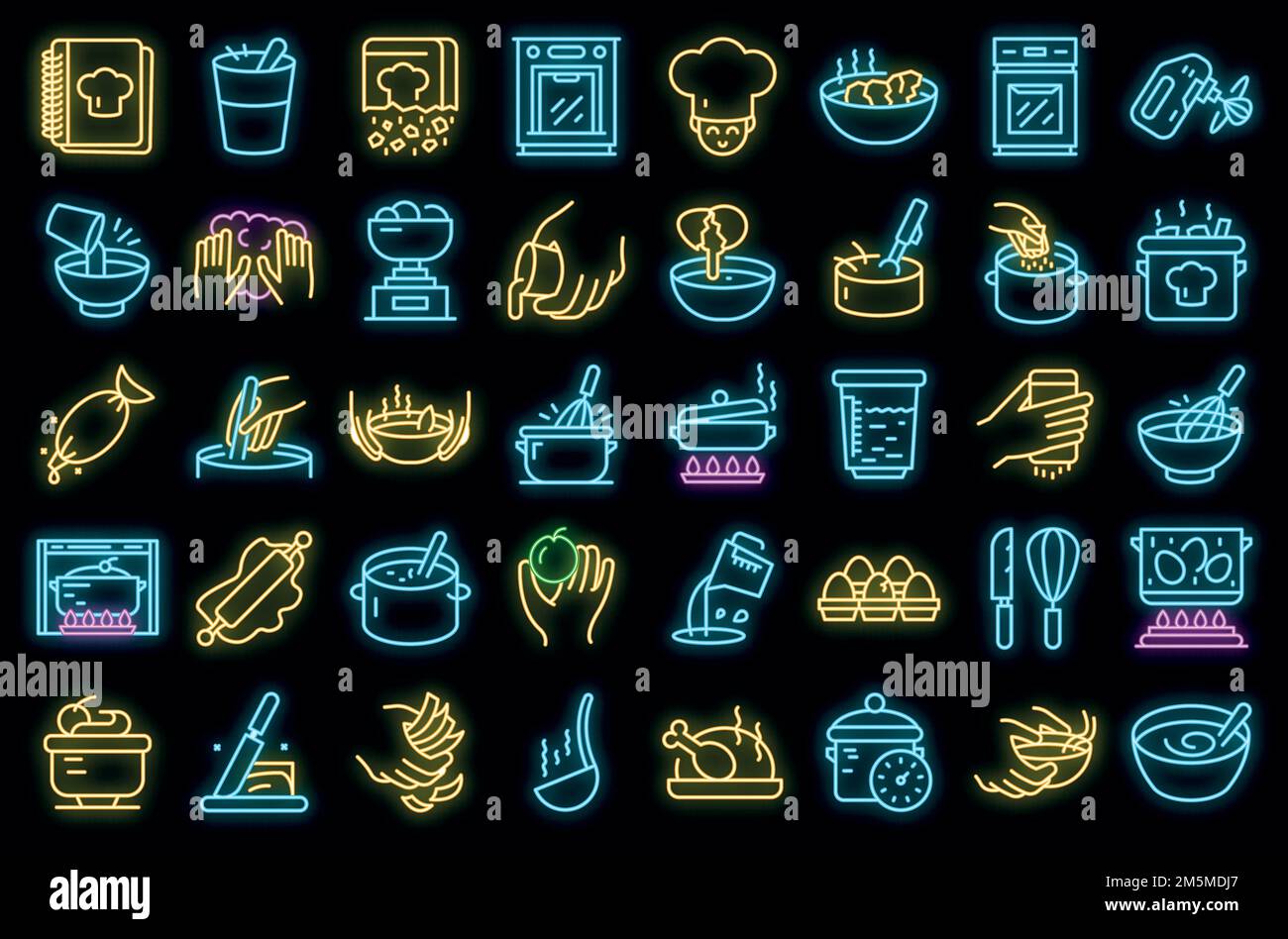 Hands preparing foods icons set. Outline set of hands preparing foods ...