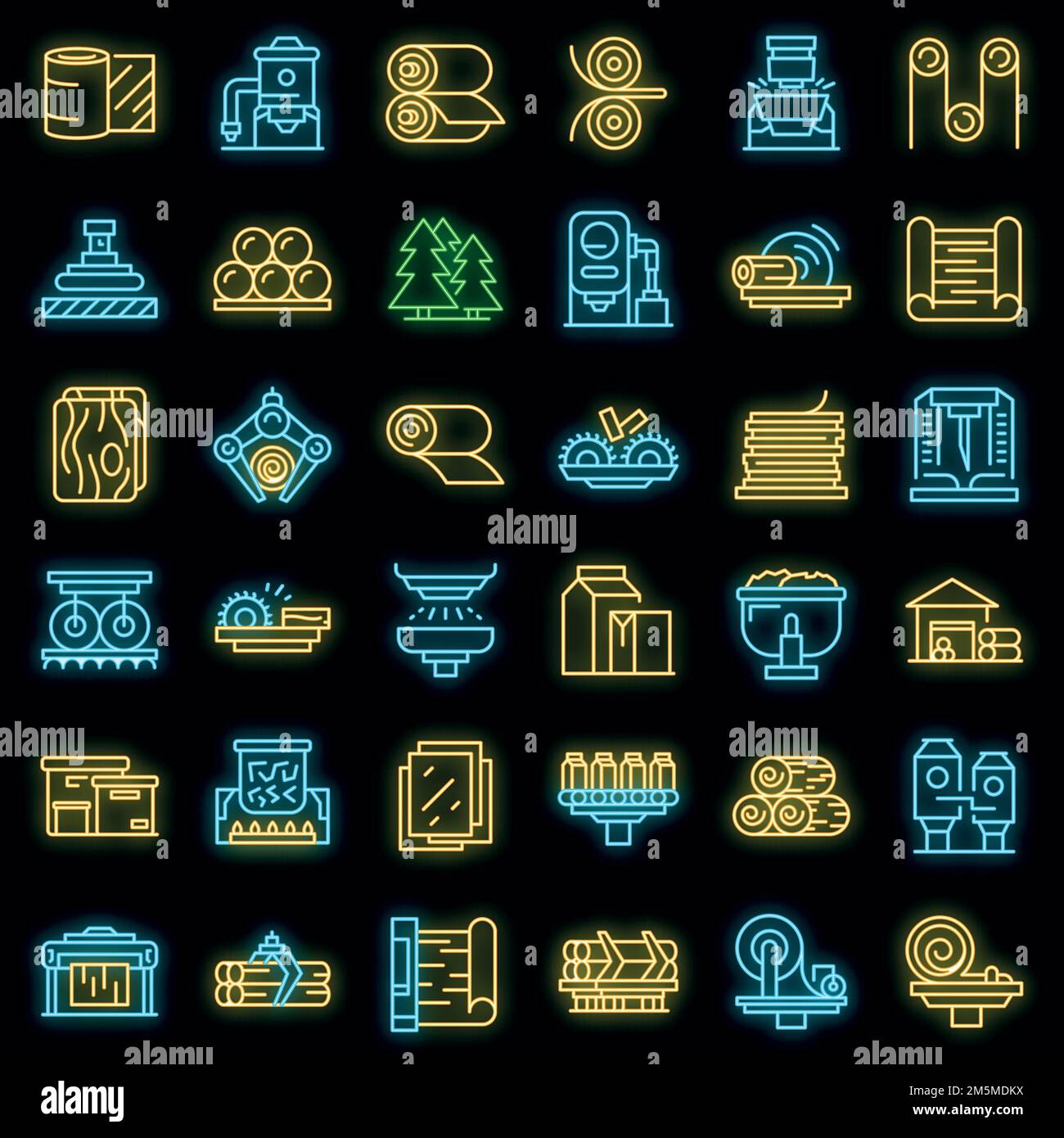 Paper production icons set. Outline set of paper production vector ...