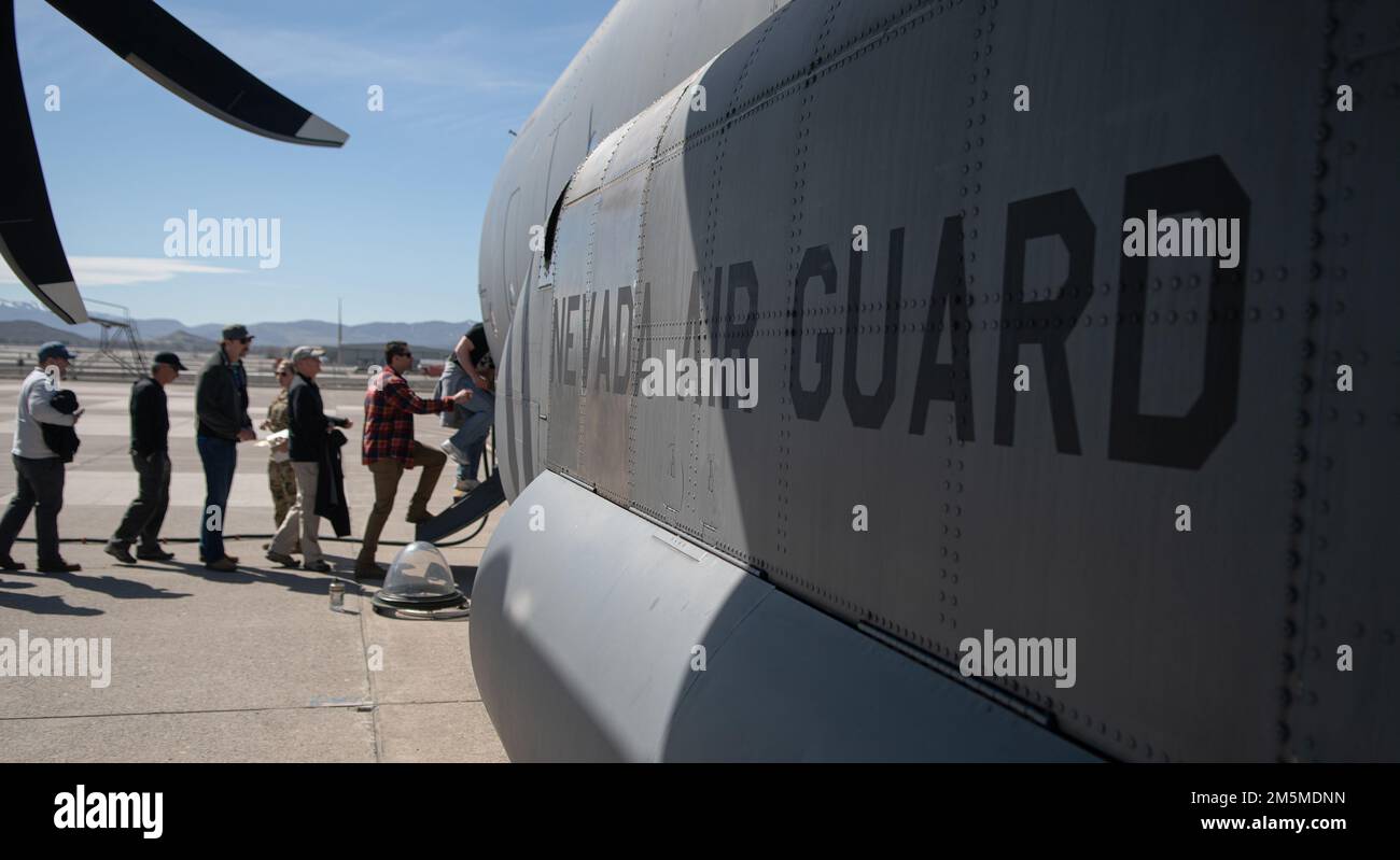 Local civic leaders board a C-130 Hercules aircraft at the Nevada Air ...