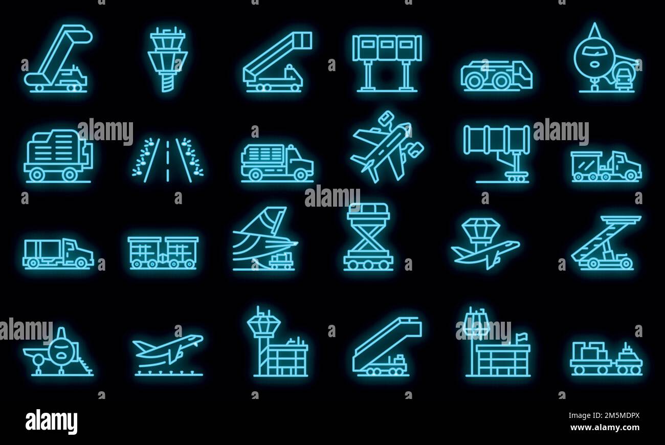 Airport ground support service icons set. Outline set of airport ground ...