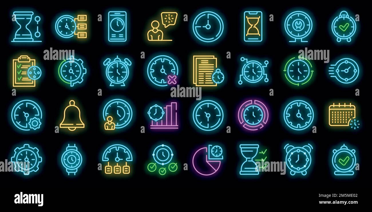 Time management icons set. Outline set of time management vector icons ...