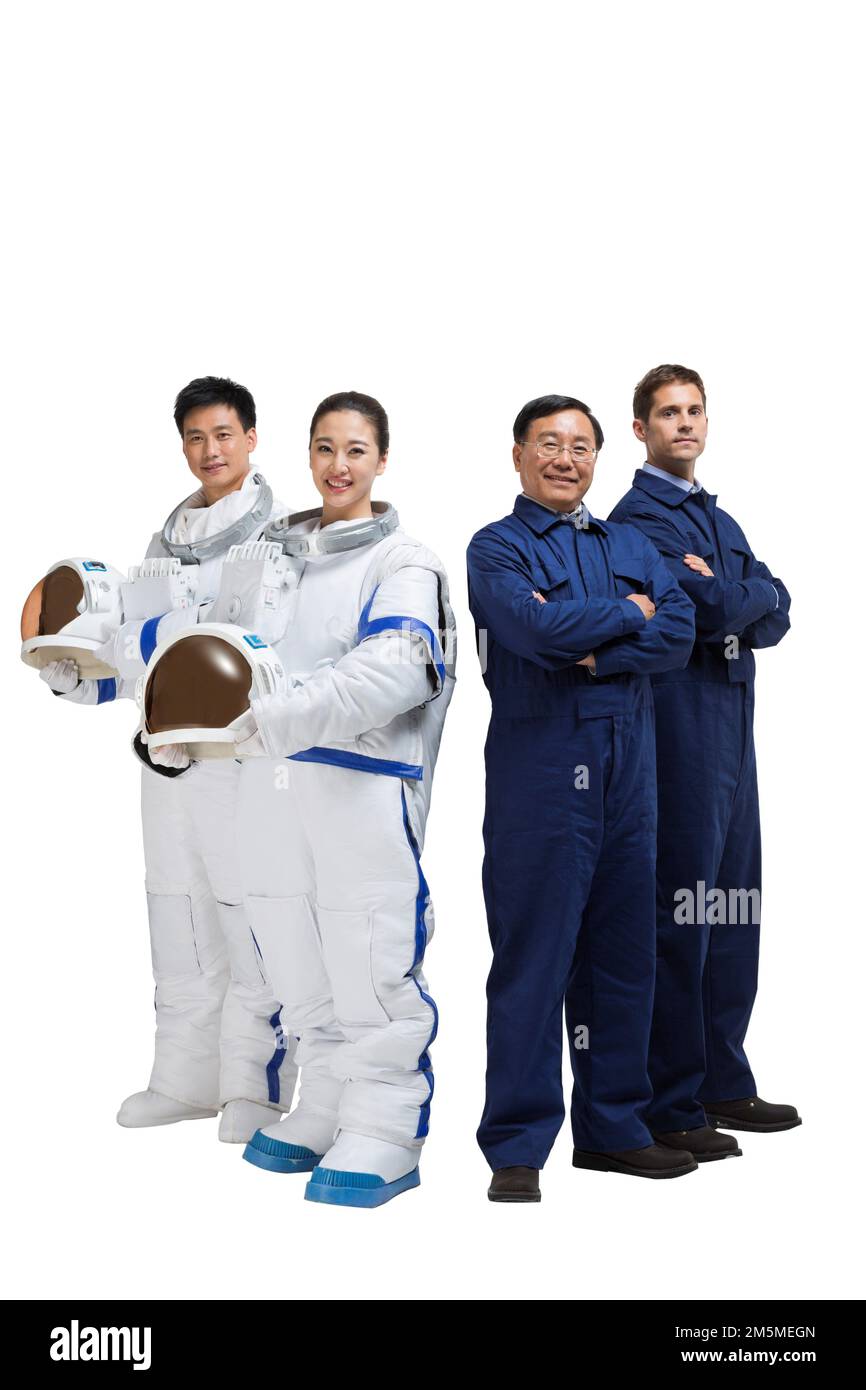 Photo shoot male astronauts and engineer team Stock Photo - Alamy