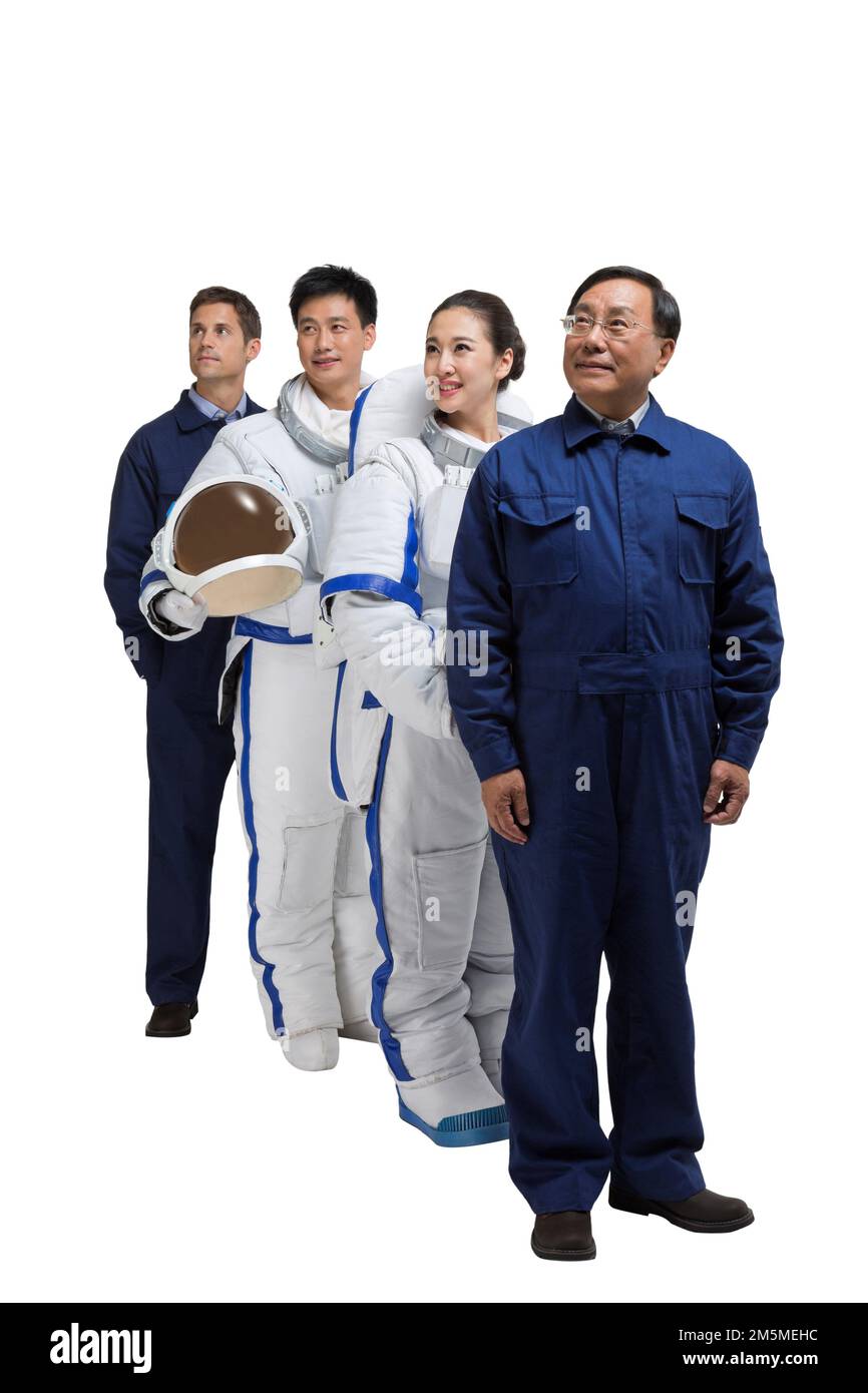 Photo shoot male astronauts and engineer team Stock Photo - Alamy