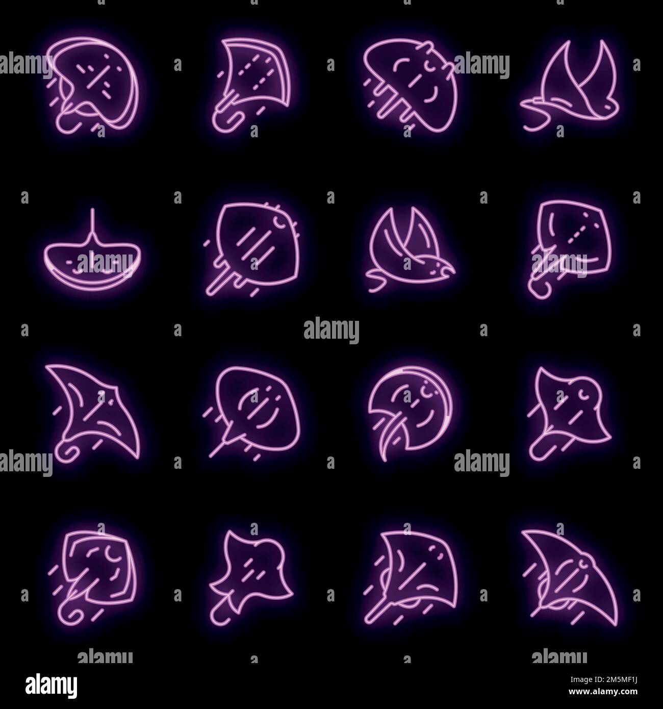 Stingray icons set. Outline set of stingray vector icons neon color on ...
