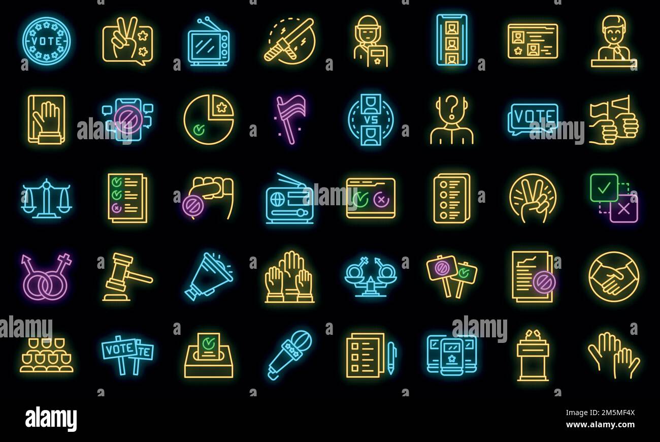 Democracy icons set. Outline set of democracy vector icons neon color ...
