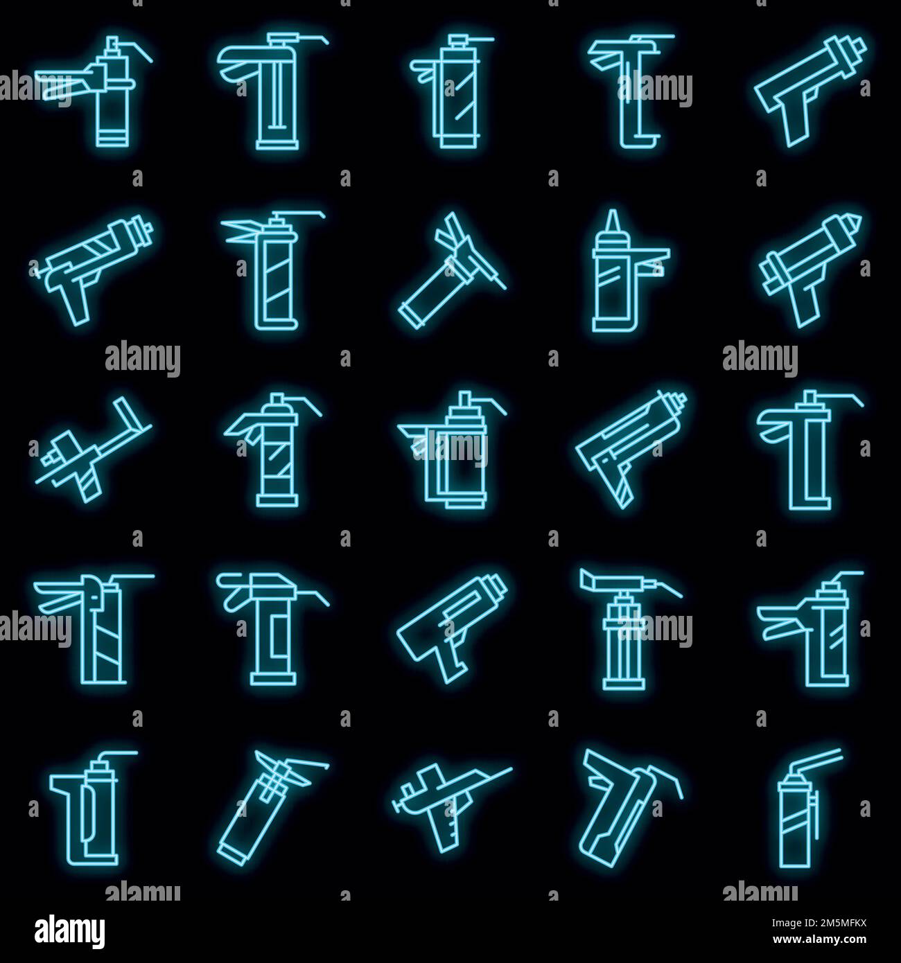 Silicone caulk gun icons set. Outline set of silicone caulk gun vector ...