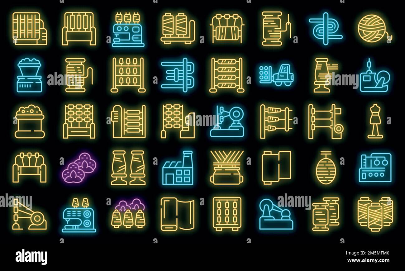 Thread production icons set. Outline set of thread production vector ...