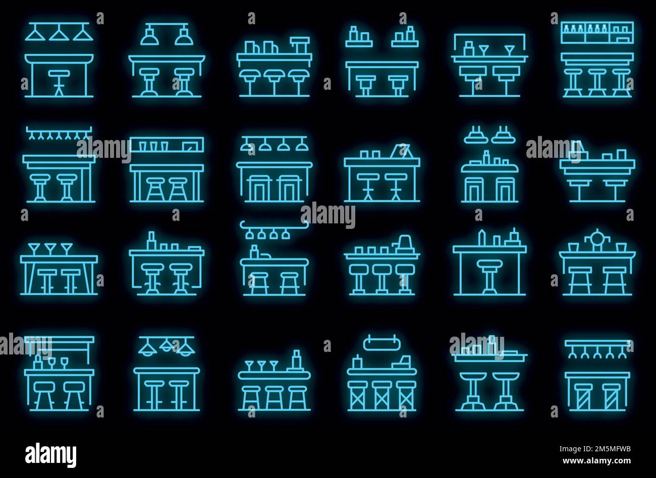 Bar counter icons set. Outline set of bar counter vector icons neon ...
