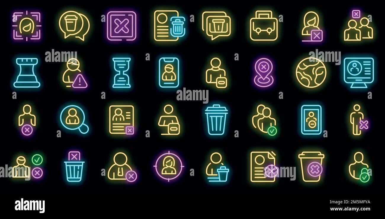 Delete user icons set. Outline set of delete user vector icons neon ...