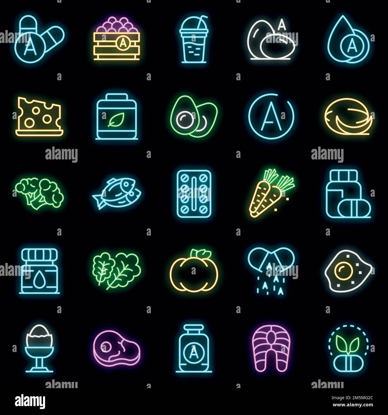 Vitamin a icons set. Outline set of vitamin a vector icons neon color ...