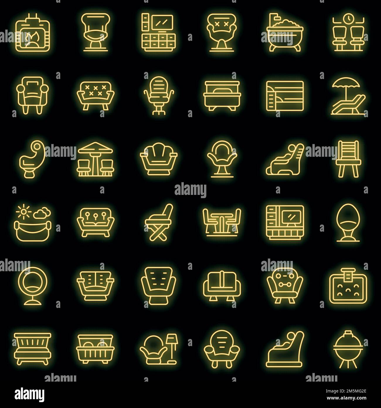 Lounge icons set. Outline set of lounge vector icons neon color on ...