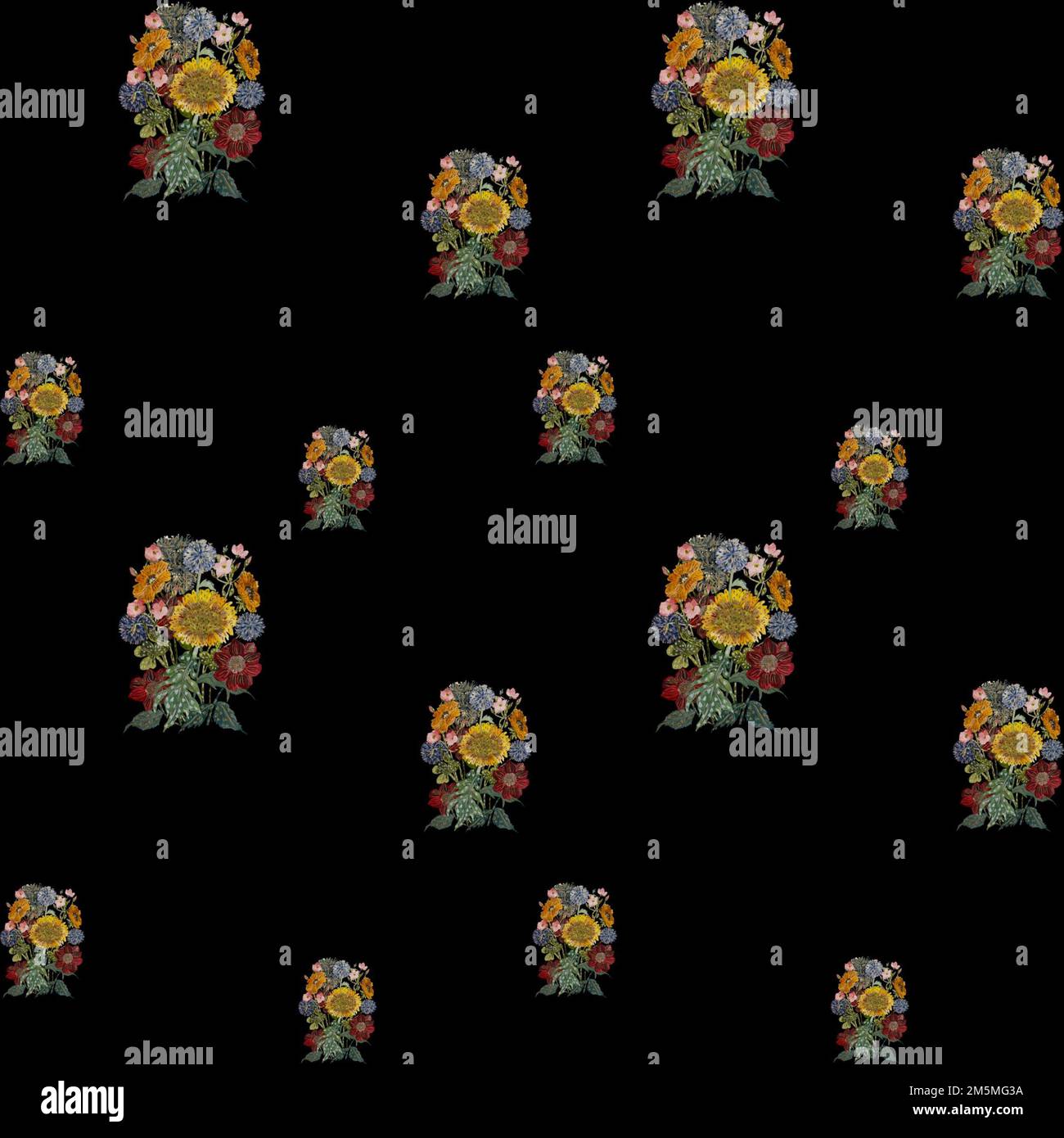 Bouquet sunflower cute black pattern a watercolor Stock Photo - Alamy