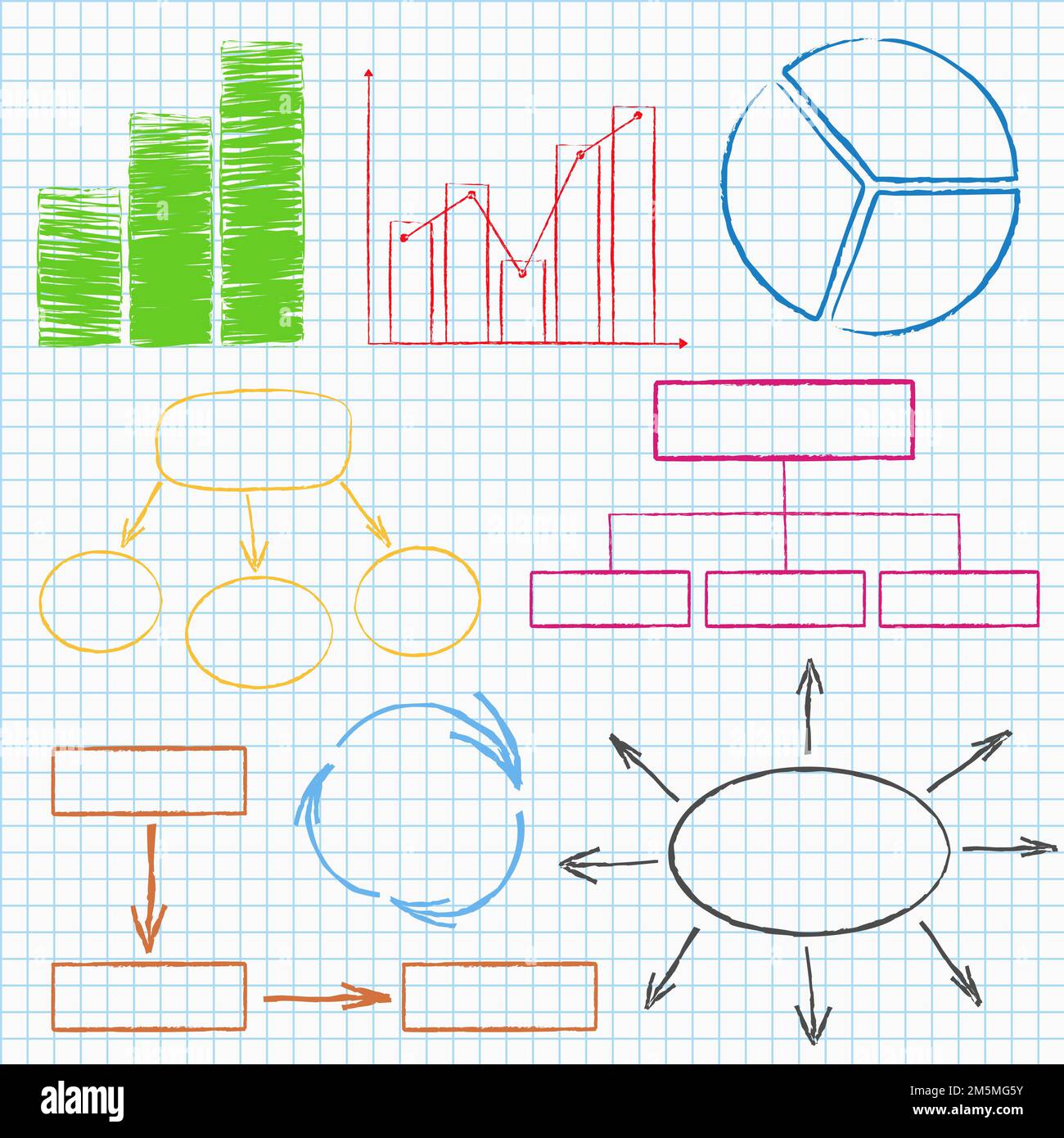 Set of different graphs and diagrams on squared paper, vector eps10 ...