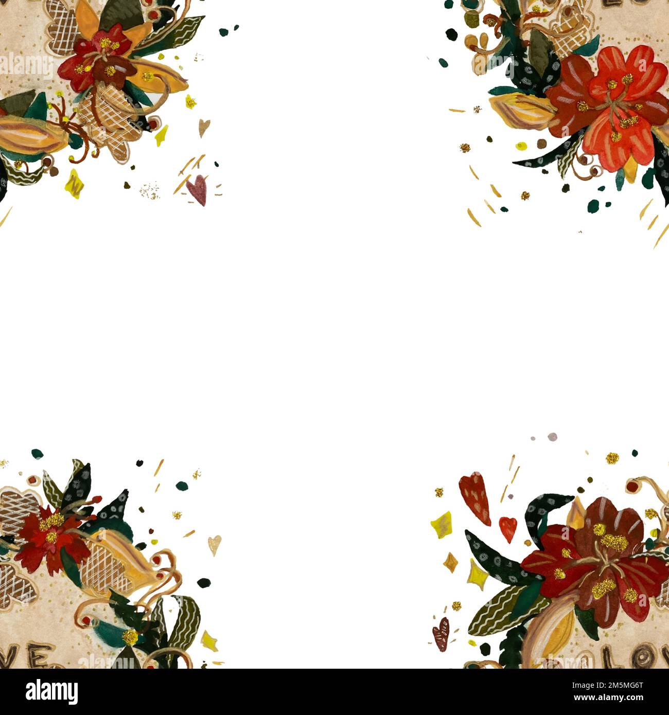 Flower corner frame textured a watercolor sketch Stock Photo - Alamy