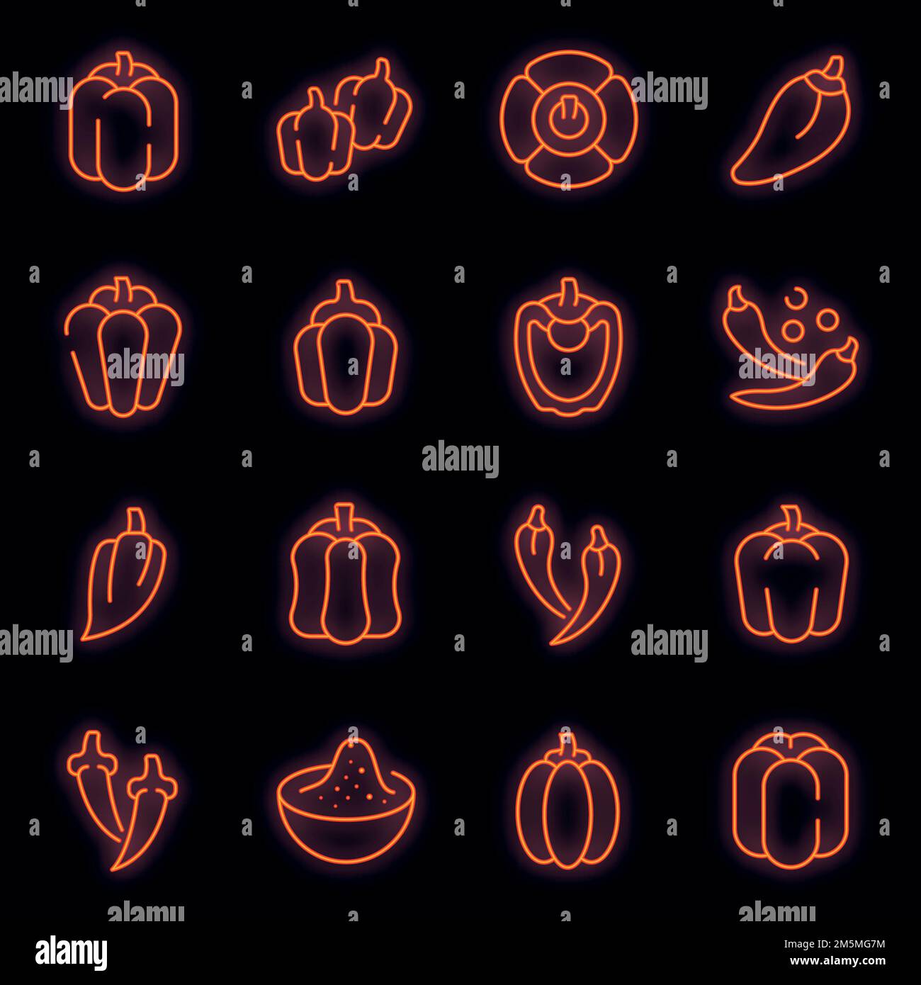 Paprica Icons Set Outline Set Of Paprica Vector Icons Neon Color On