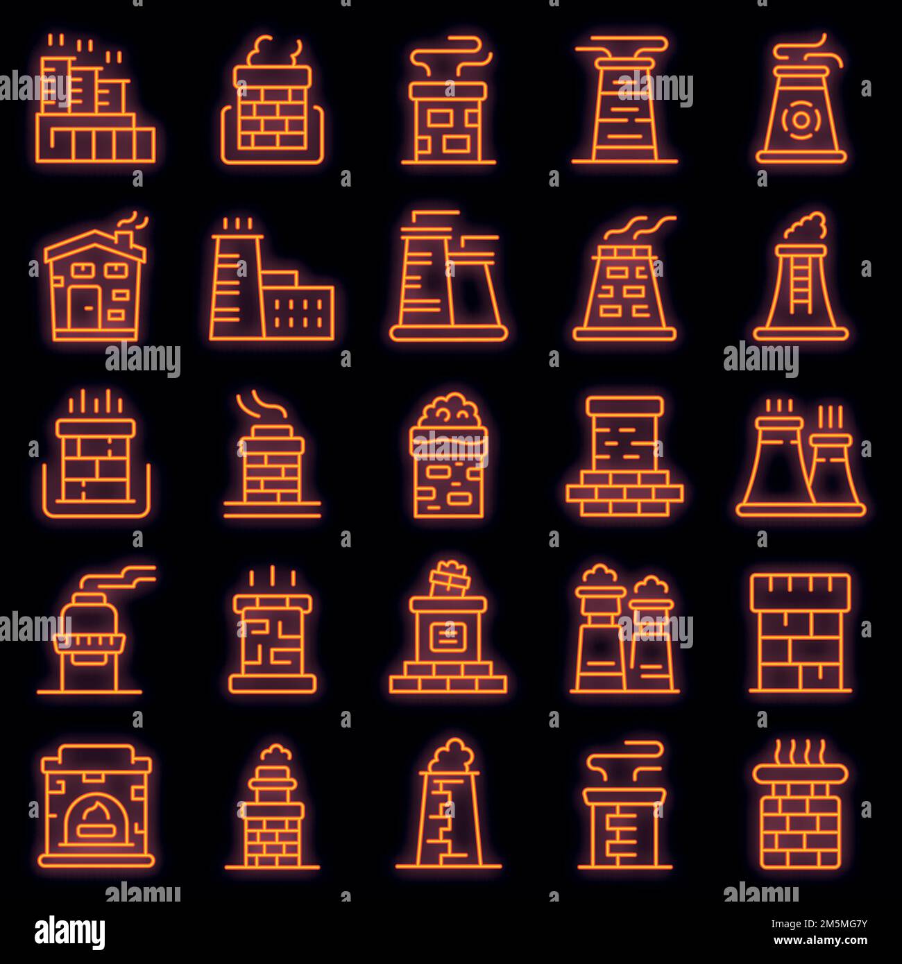 Chimney icons set. Outline set of chimney vector icons neon color on black Stock Vector Image ...