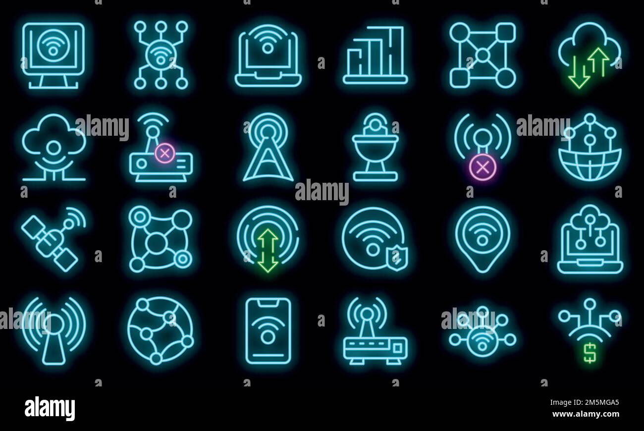 Internet Connection Icons Set Outline Set Of Internet Connection Vector Icons Neon Color On