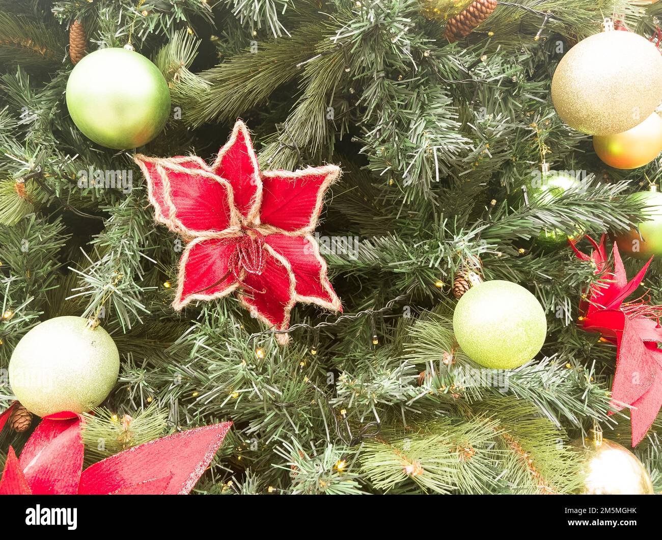 Christmas tree and decorations texture background. Decorated Xmas tree ...