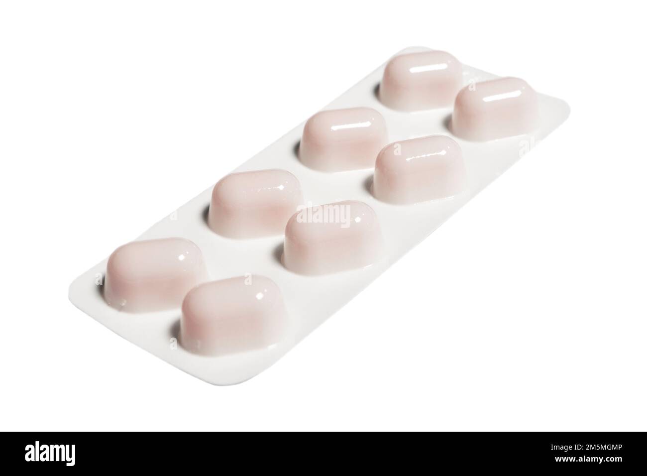 Macro shot pile of tablets pill in silver blister packaging isolated on ...