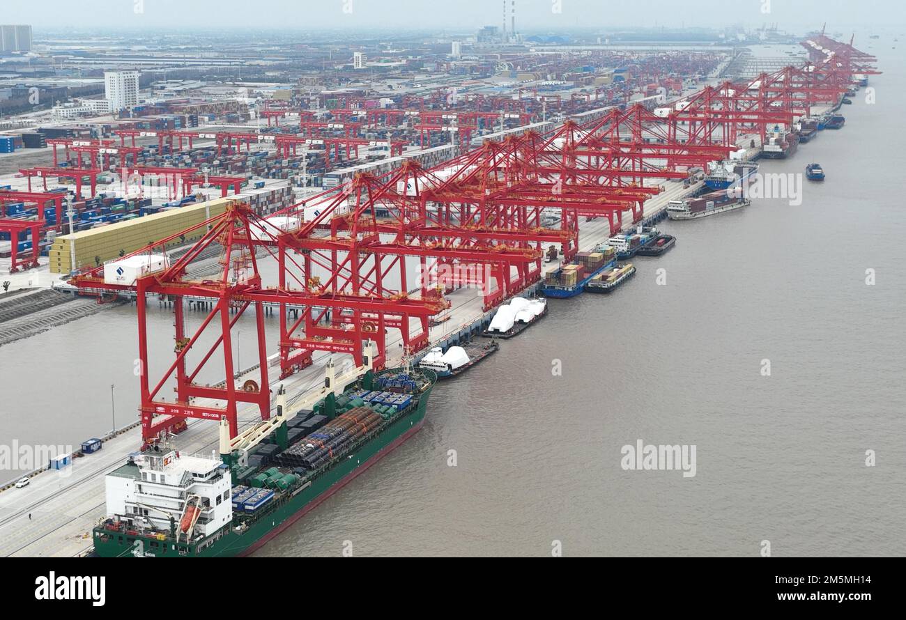 Aerial photo shows the busy container terminal of Taicang Port in ...
