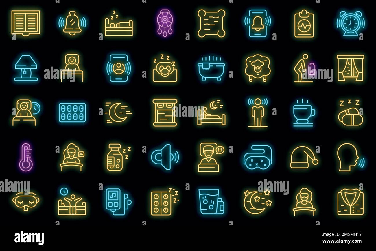 Sleep problems icons set. Outline set of sleep problems vector icons ...