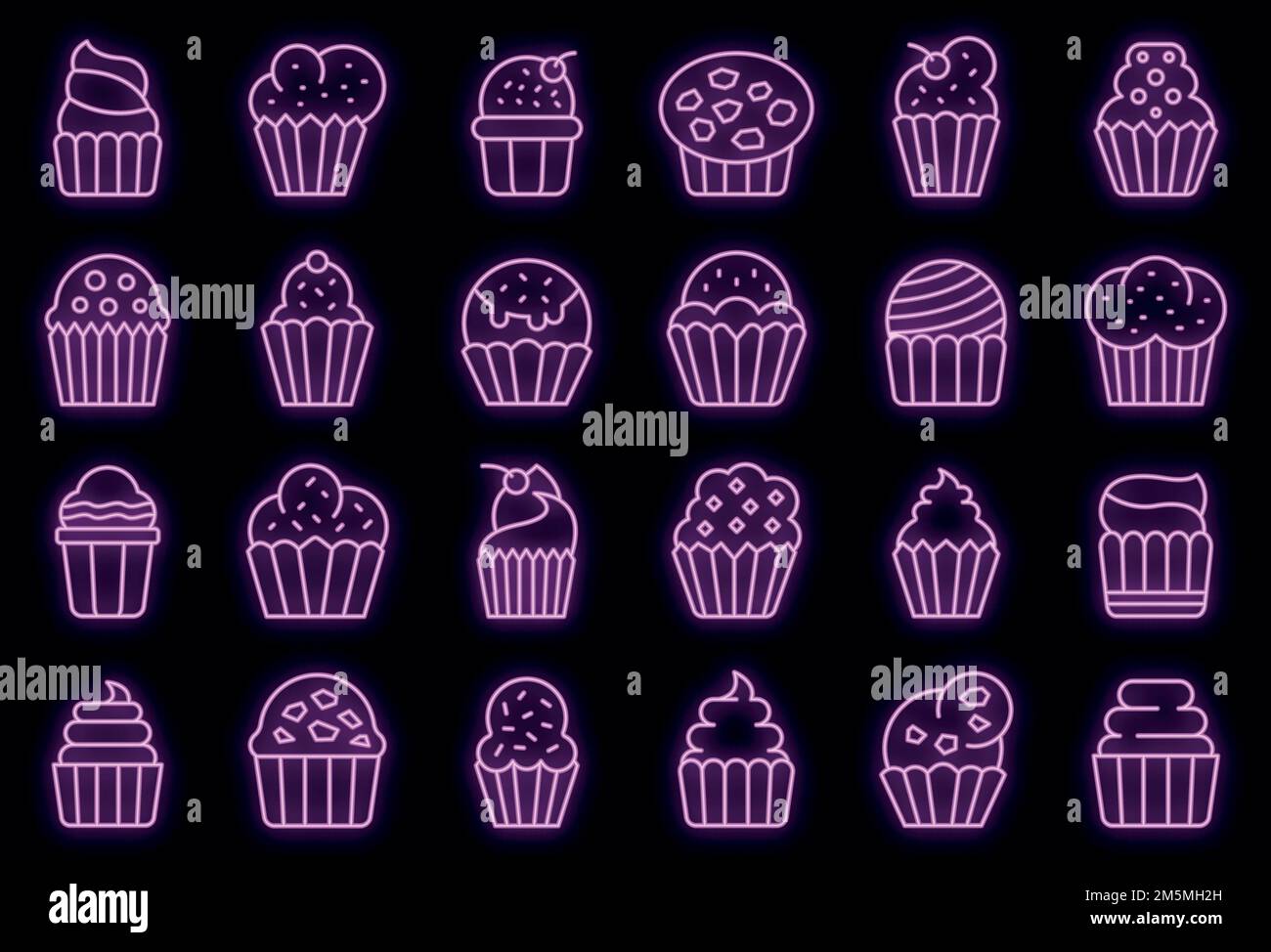 Muffin icons set. Outline set of muffin vector icons neon color on ...