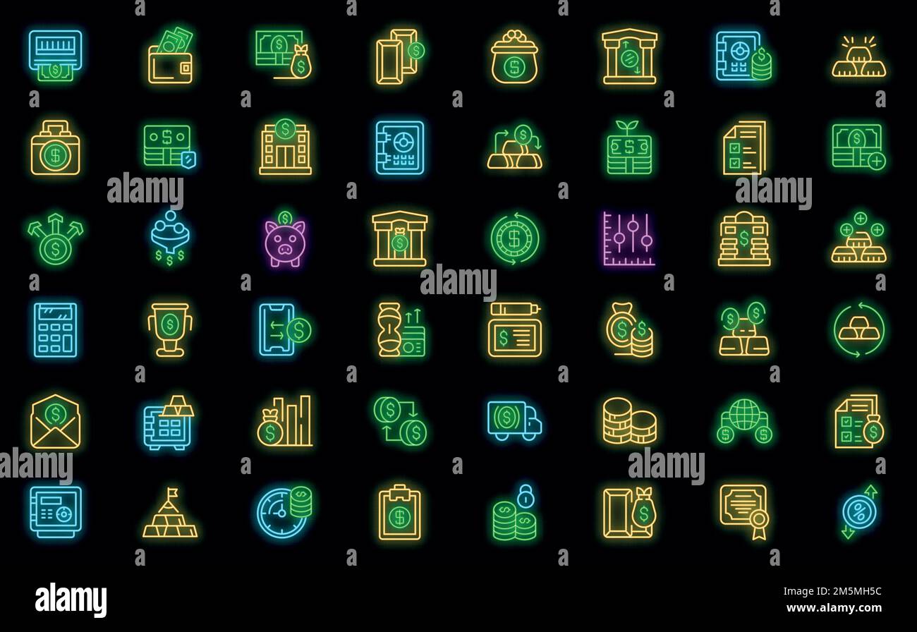 Bank reserves icons set. Outline set of bank reserves vector icons neon ...