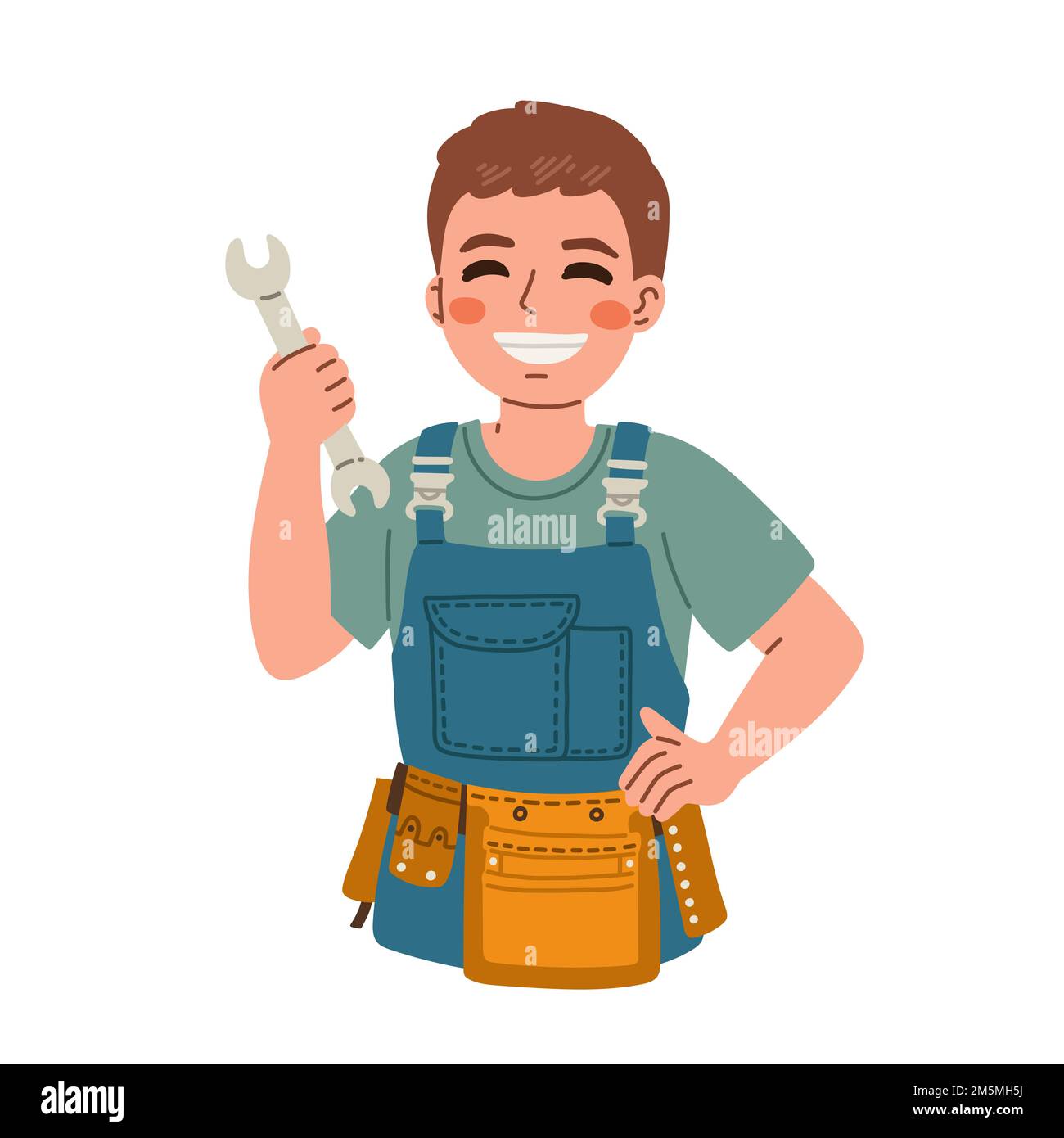 Repairman with wrench in hand. Handyman, Technical service. Vector in a ...