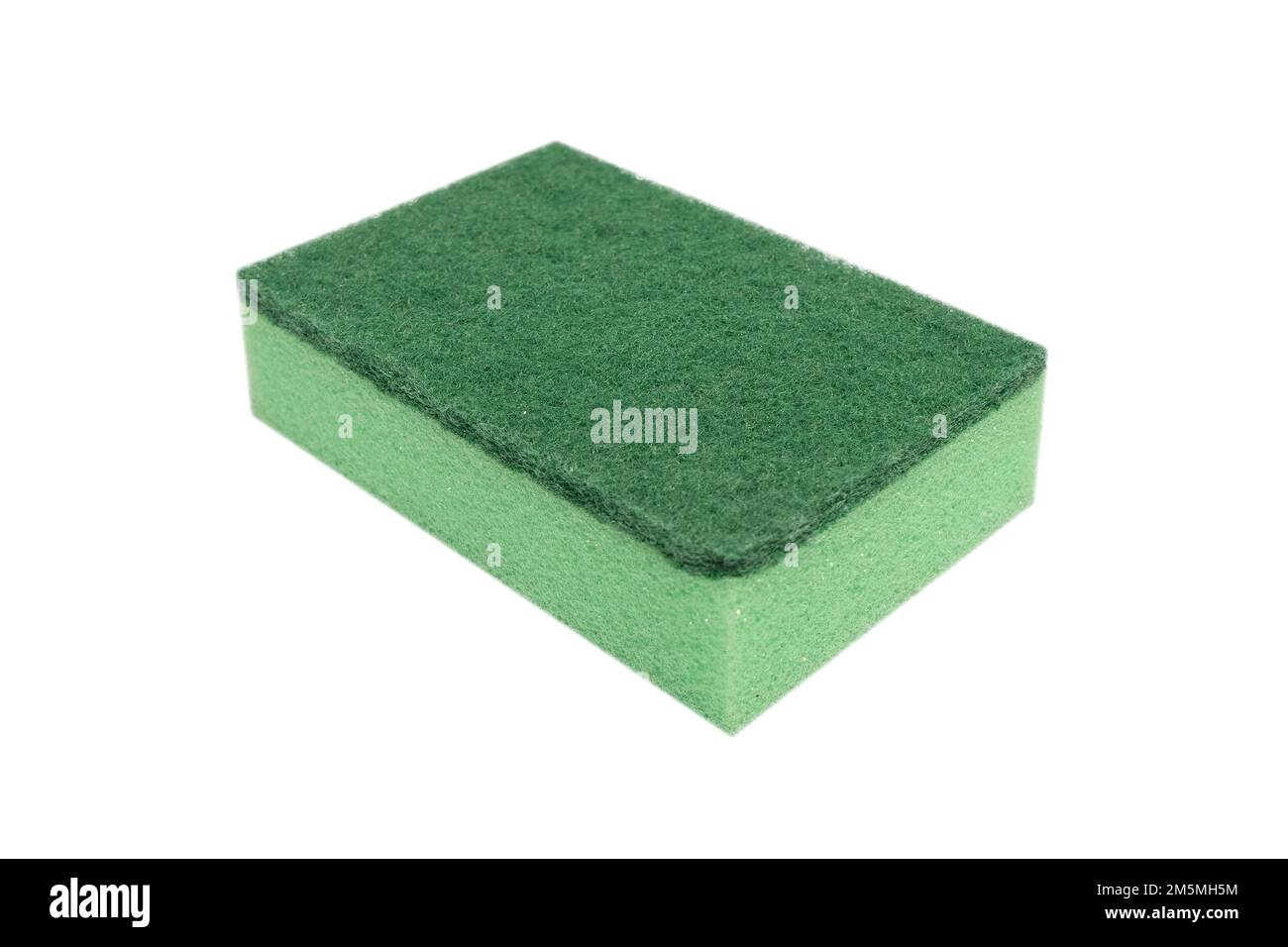 Macro shot of a surface of plastic green sponge isolated on white ...
