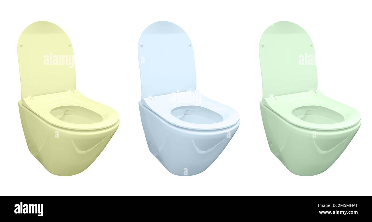 Three new ceramic toilet isolated on a white background. Ceramic toilet ...