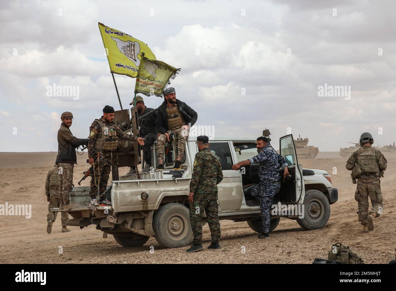 Syrian Defense Forces (SDF) conduct a live fire exercise alongside U.S ...