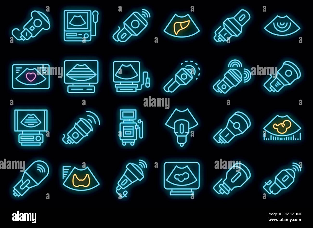 Sonograph icons set. Outline set of sonograph vector icons neon color ...